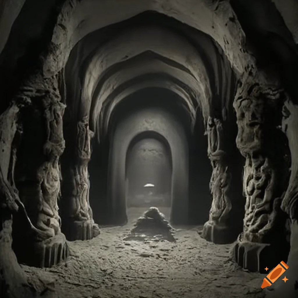 Eerie carved cave tunnels on Craiyon