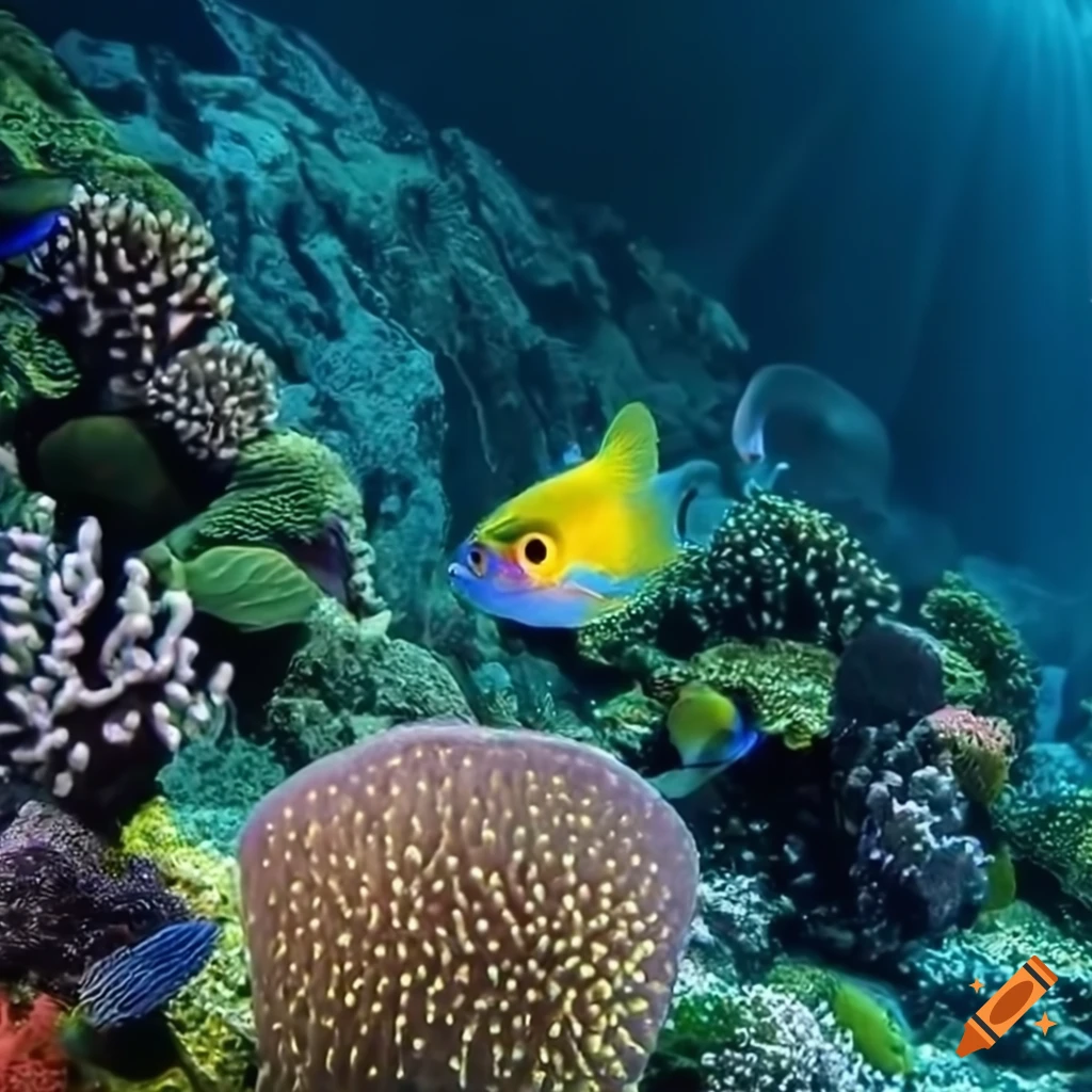 Group of exotic fish in mesmerizing underwater scenery on Craiyon