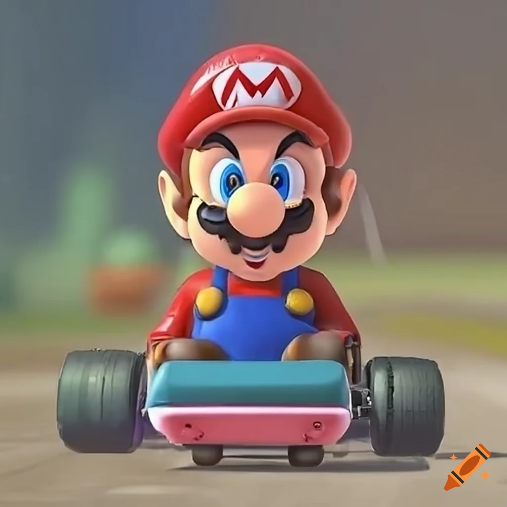 Mario on his kart with link on Craiyon