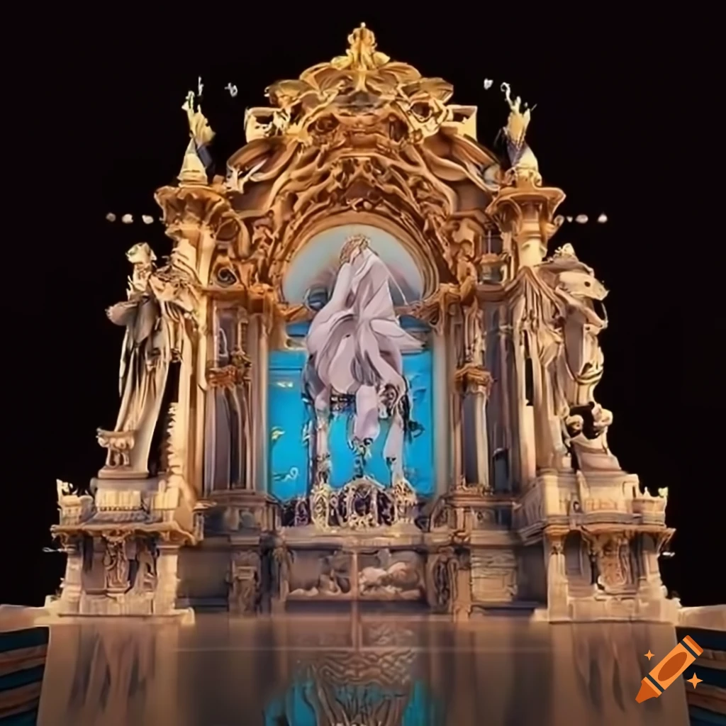 Opulent anime palace with grandiose statues on Craiyon