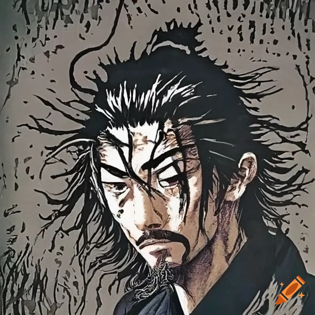 Woodcut linoprint of vagabond manga by takehiko inoue on Craiyon