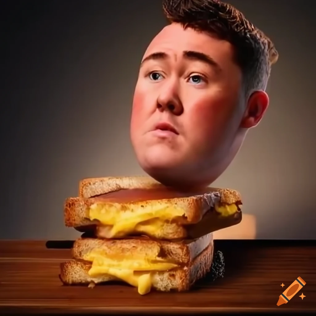 Comedian shane gillis portrayed as a grilled cheese sandwich at night ...