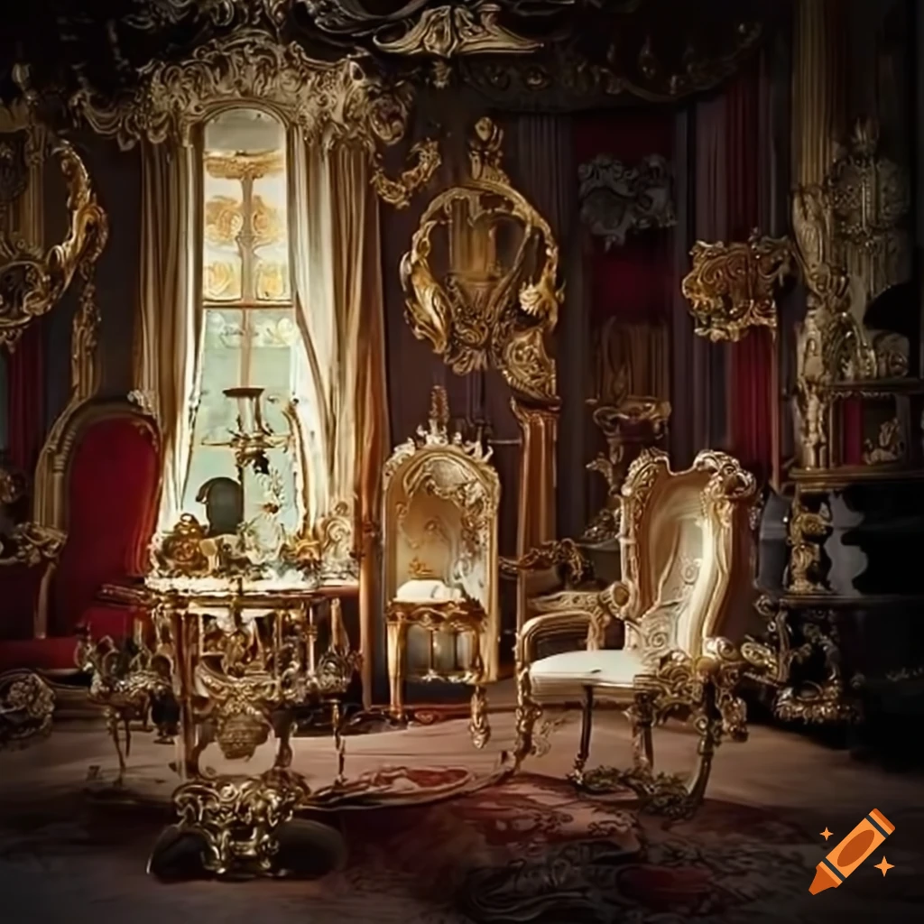 Surreal rococo parlor setting on Craiyon