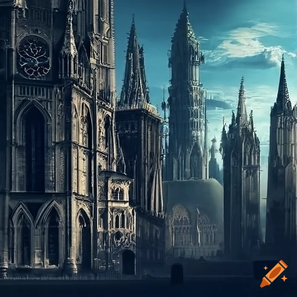 Grand gothic city with spiraling towers, cathedrals, floating cities ...