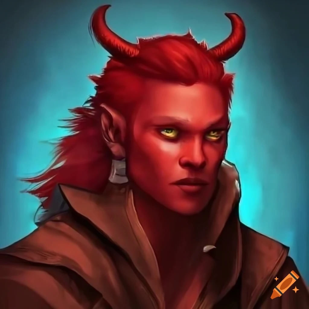 Red male character with horns, wings, and fiery hair on Craiyon