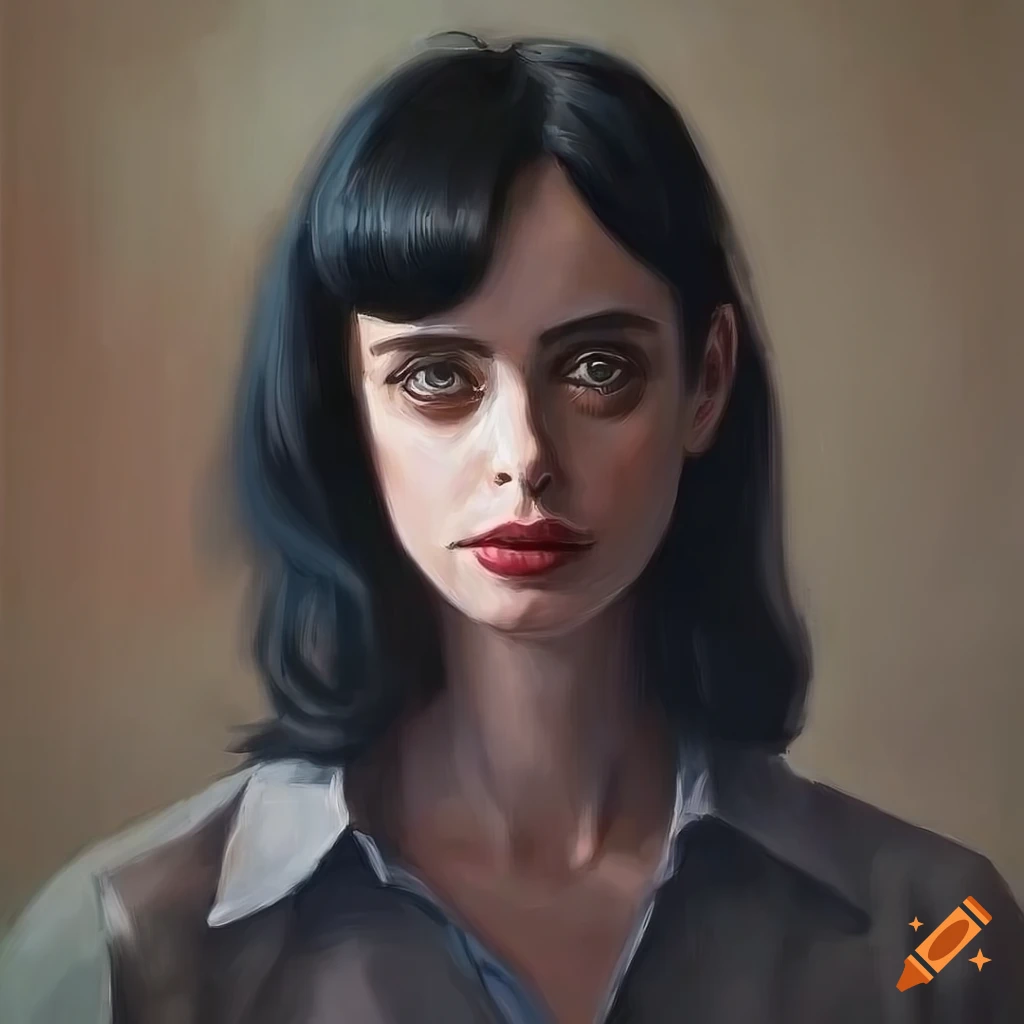 Moody oil painting of krysten ritter in an artist oxford shirt, vintage ...