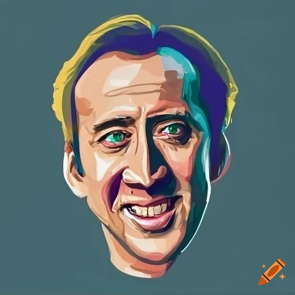 Smiling nicolas cage in a canvas style drawing on Craiyon
