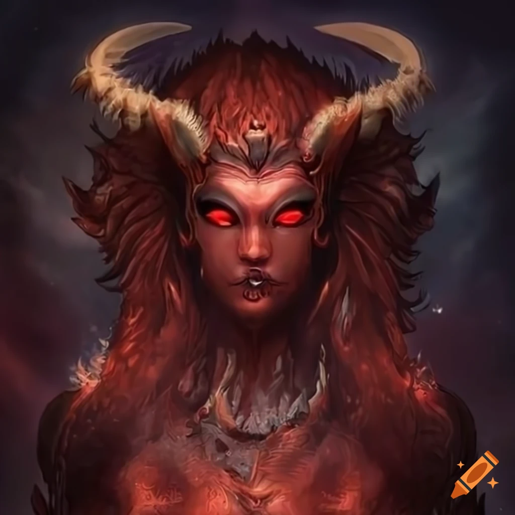 Mythical creature with obsidian skin, horns, and flowing hair on Craiyon