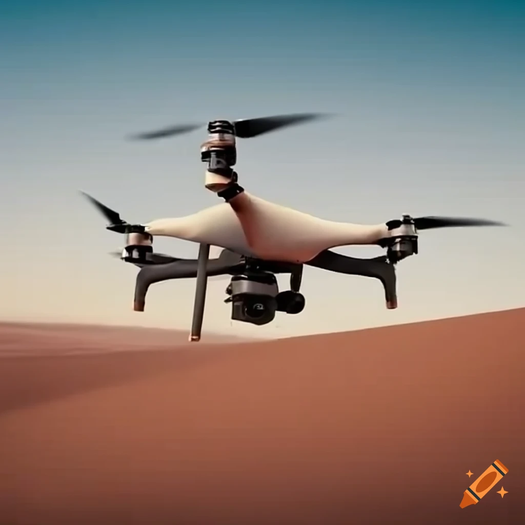 Drone flying above desert landscape on Craiyon