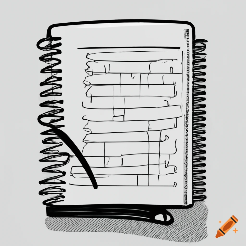 Black and white outline drawing of a notebook with a to-do list inside ...