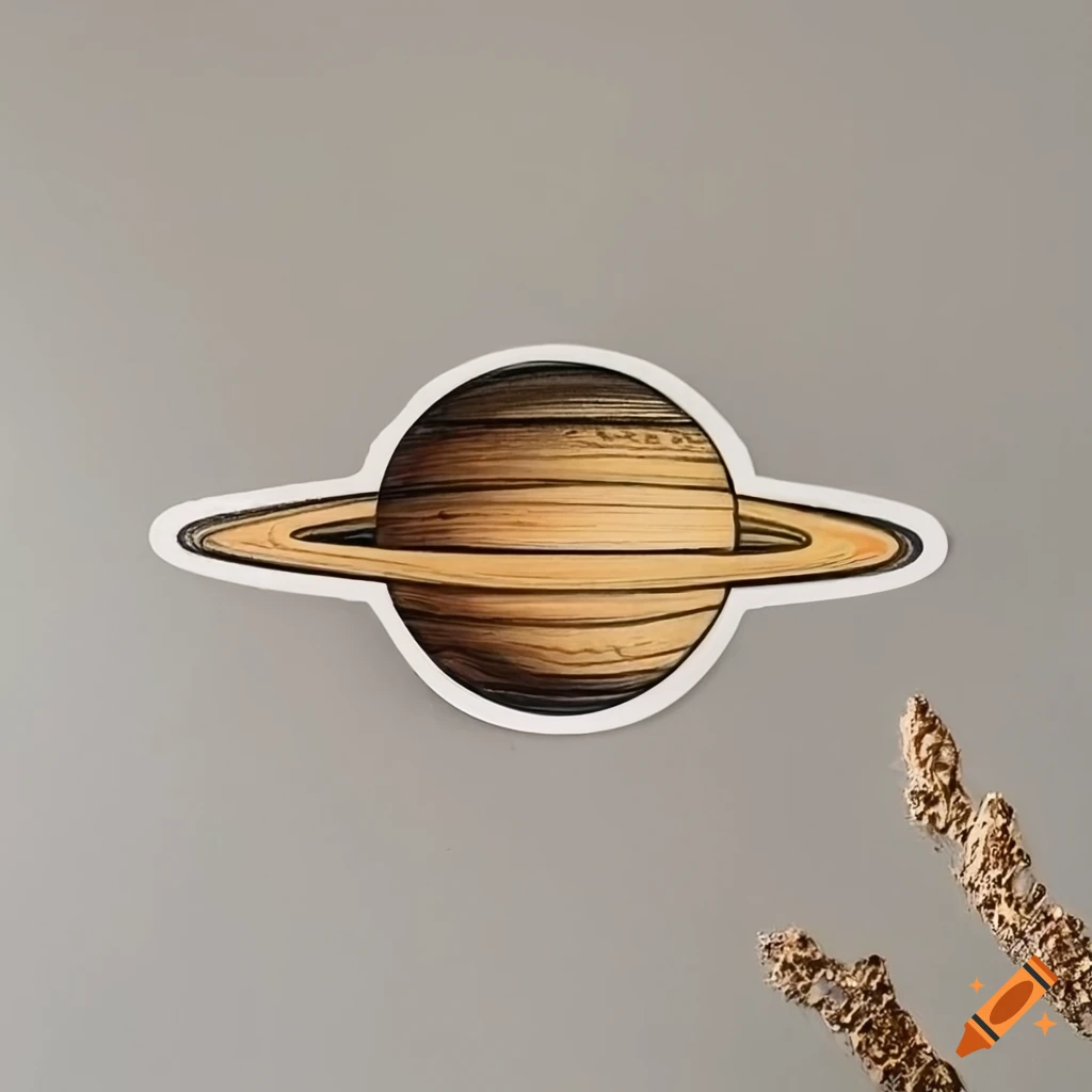 Saturn sticker in rustic gold line art on Craiyon