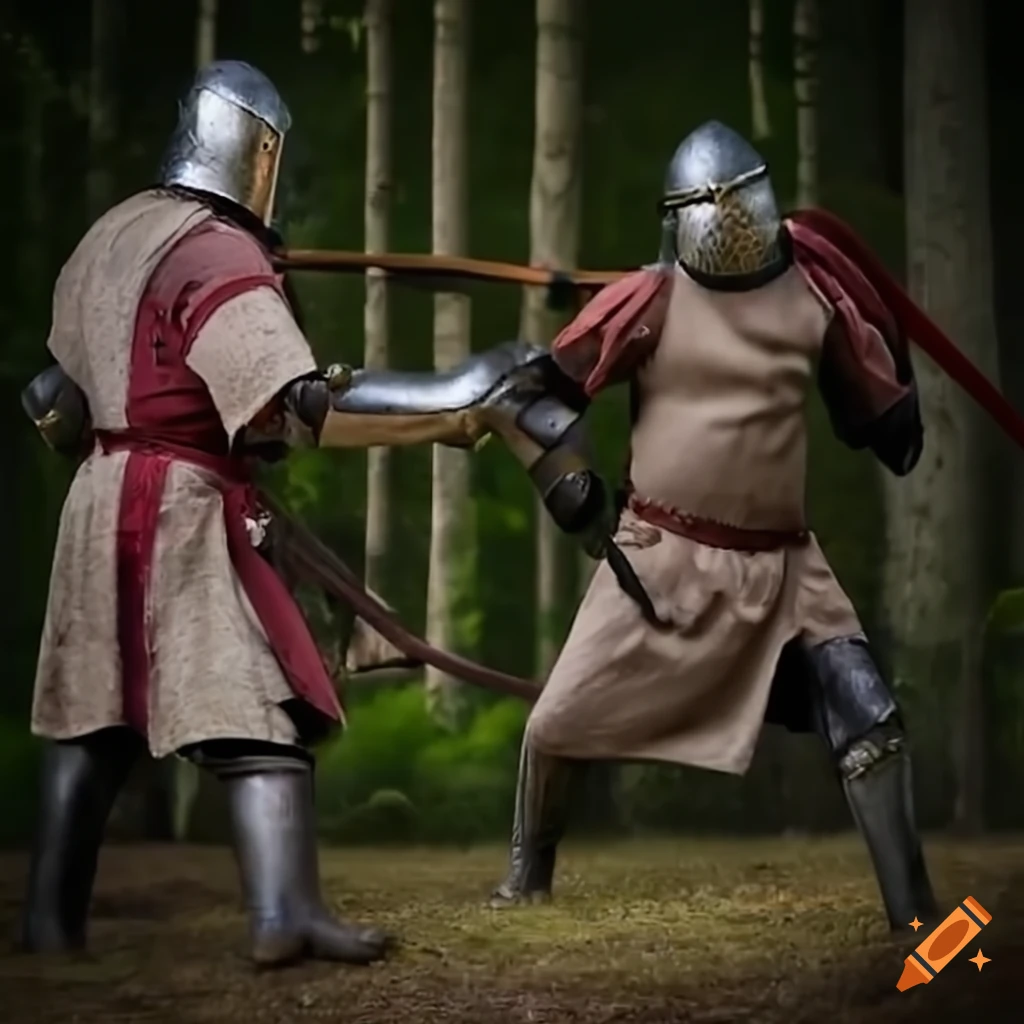 Medieval battle near a forest on Craiyon