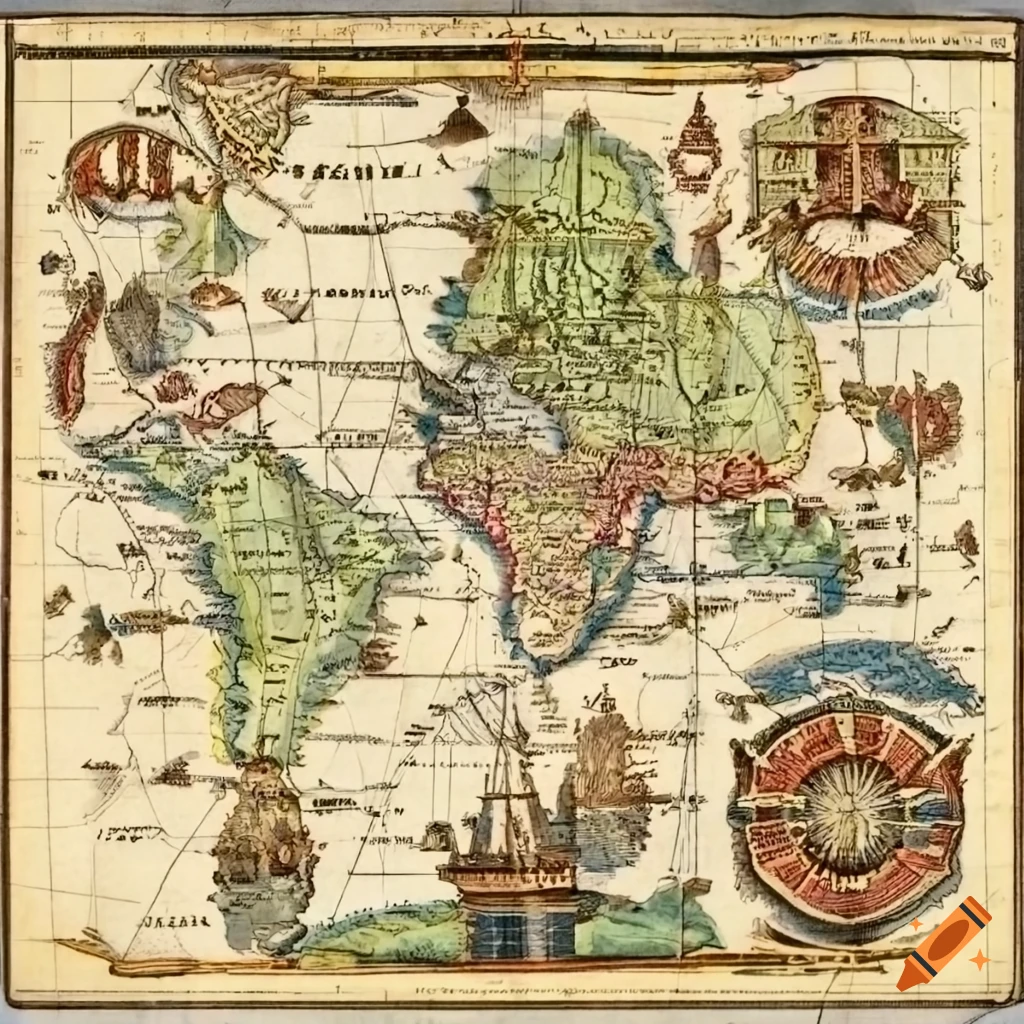 Exquisitely detailed map tracing the voyages of christopher columbus on ...