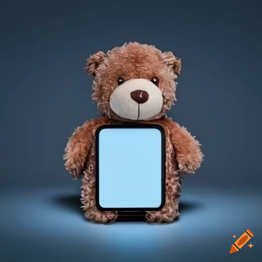Teddy bear with a smartphone screen in its belly on Craiyon