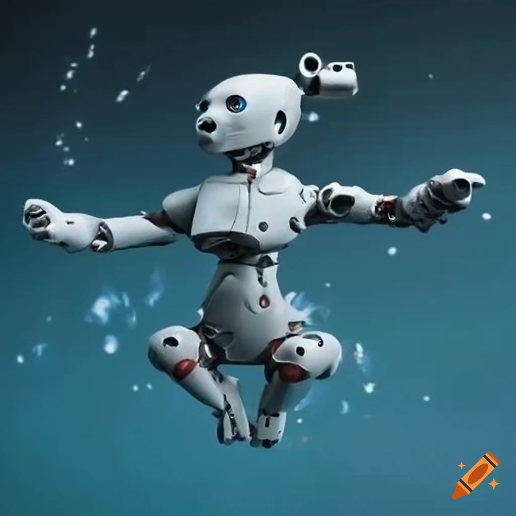 Multicolored floating mecha humanoid in atmospheric space on Craiyon