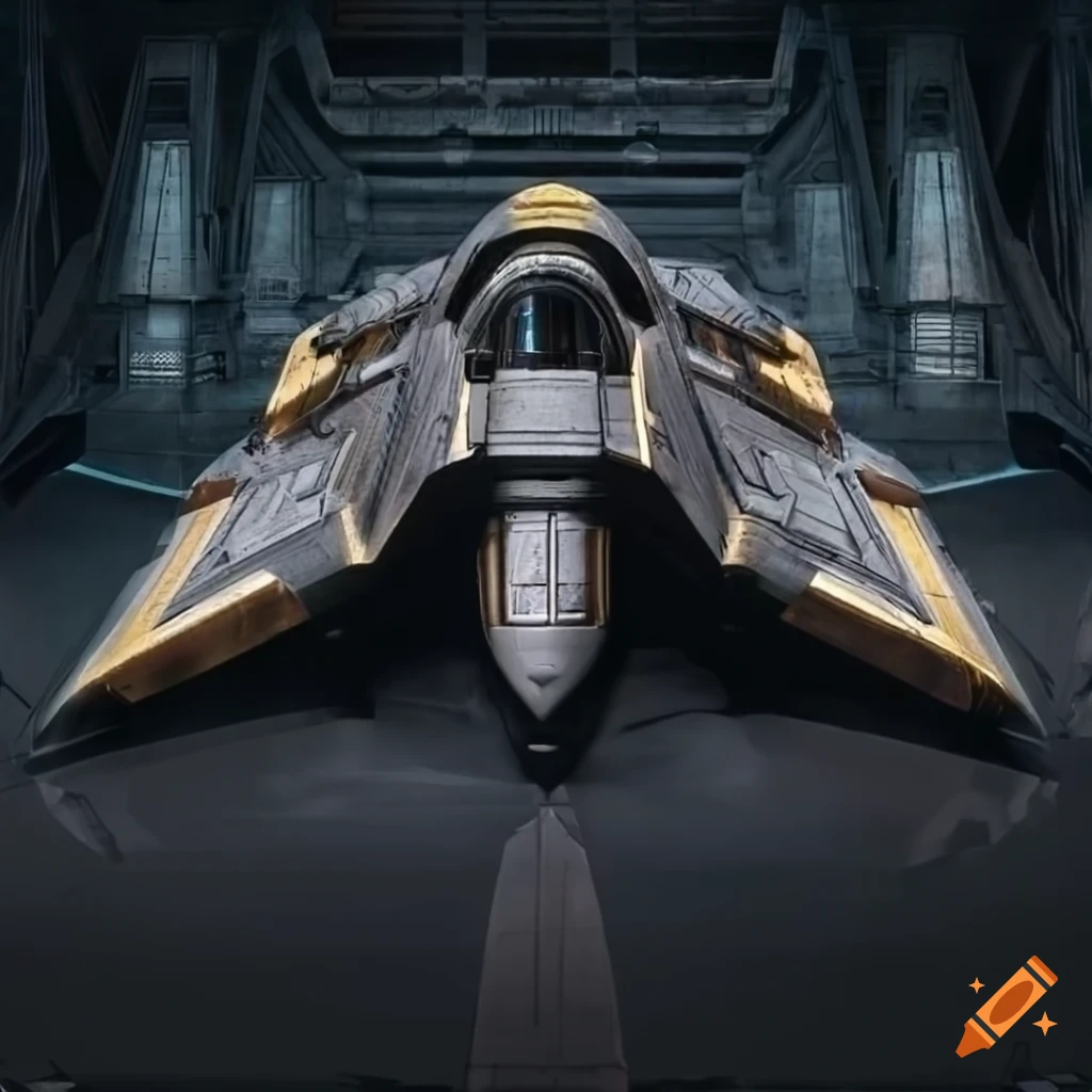 Naboo delta 7b jedi interceptor in ancient jedi temple hangar on Craiyon