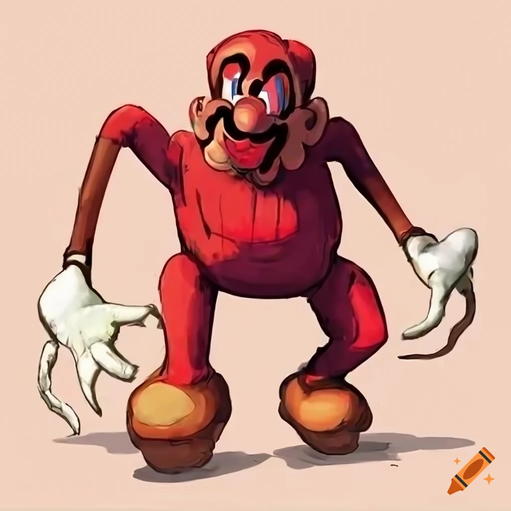 Creepy mario with elongated limbs on Craiyon