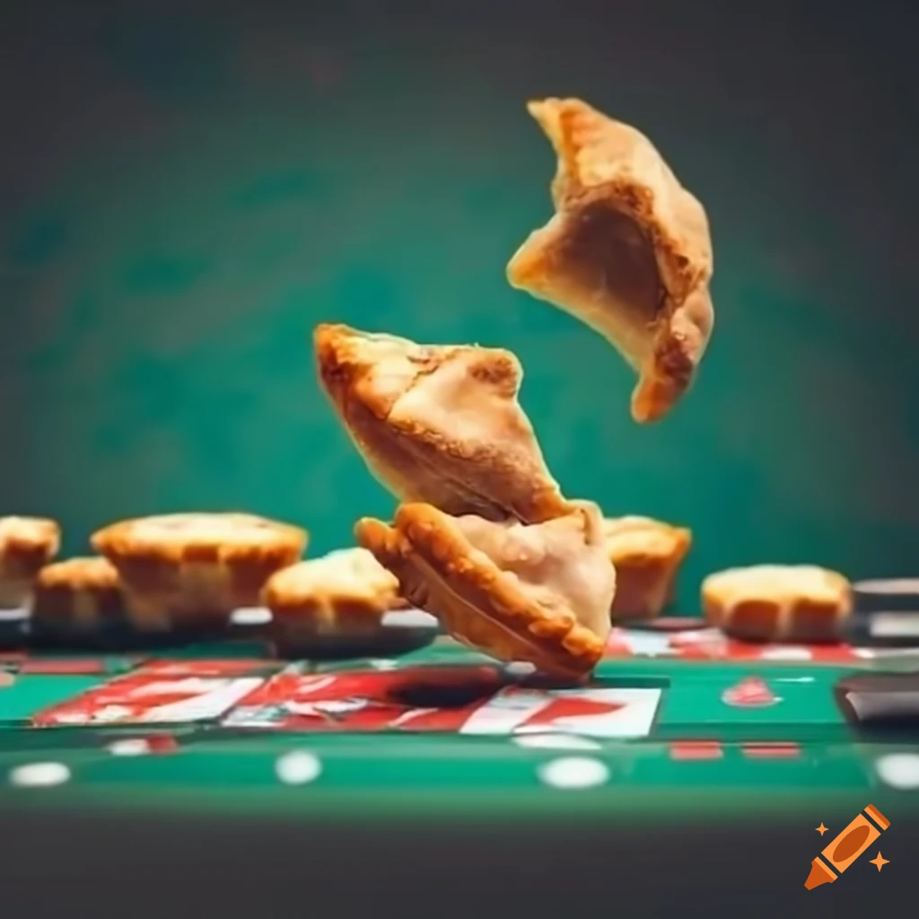 Pies tumbling on a craps table on Craiyon