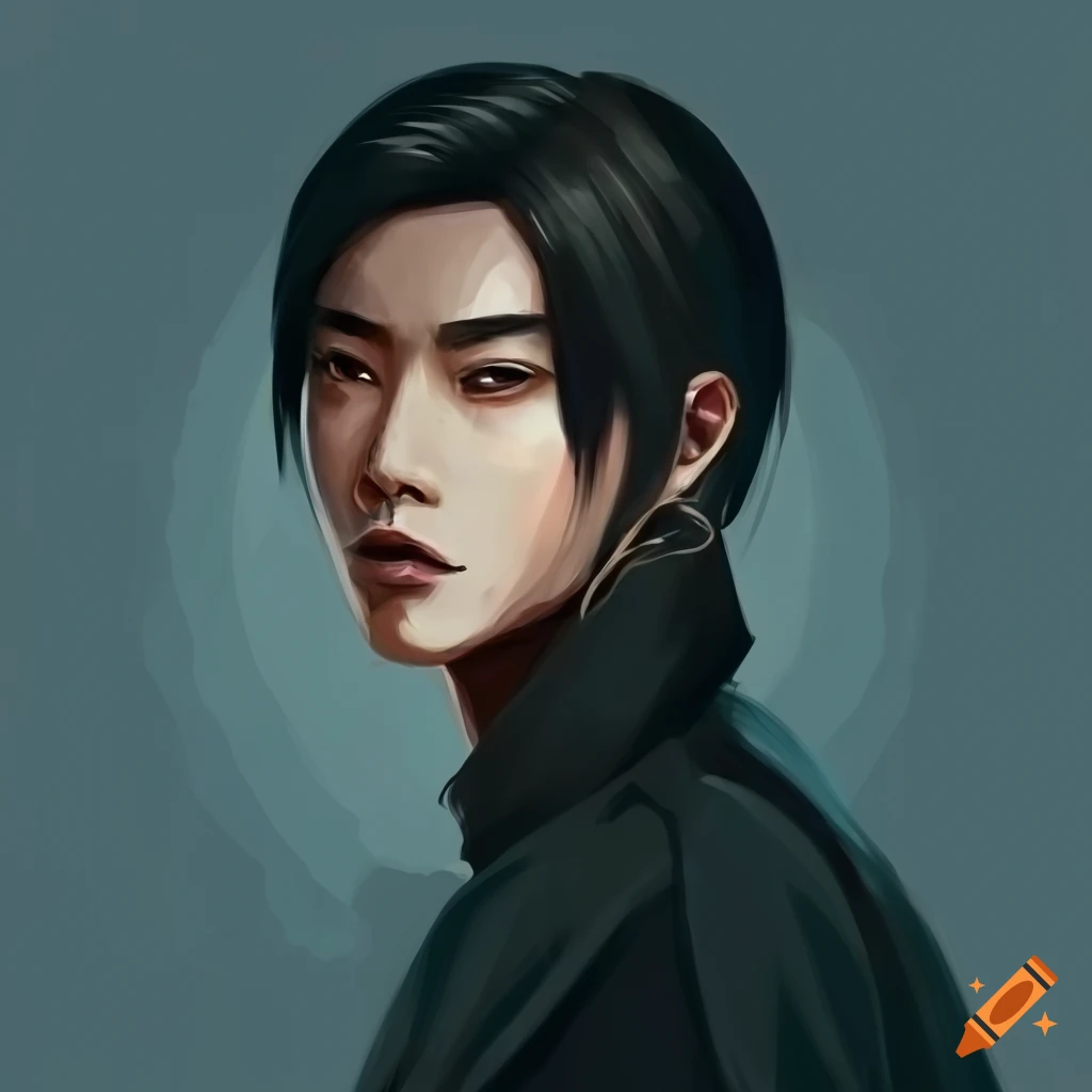 Handsome asian man in dark fantasy attire on Craiyon