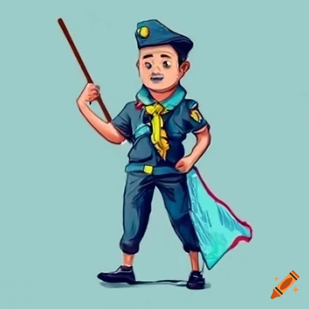 Leader scout man holding a big white flag on Craiyon