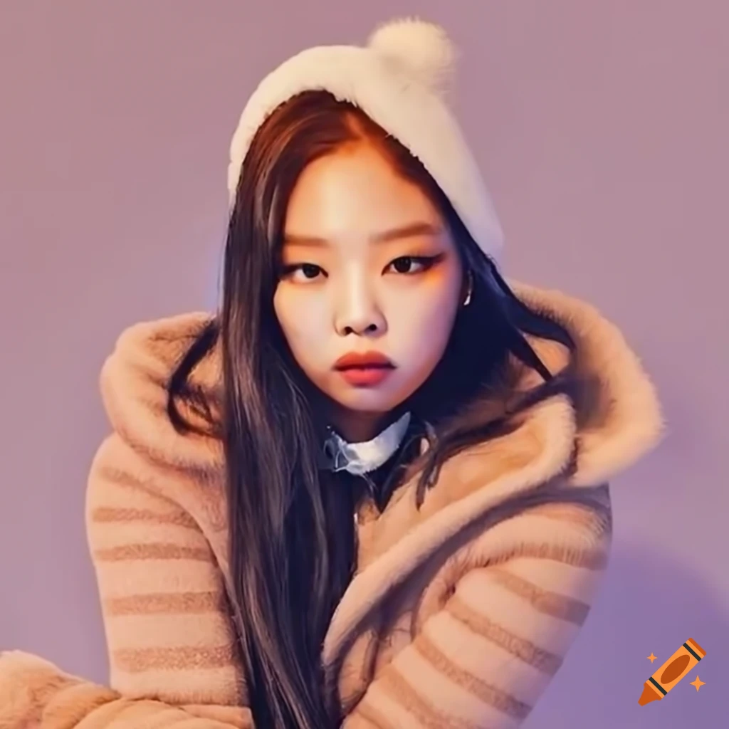 Blackpink jennie in a stylish winter outfit on Craiyon