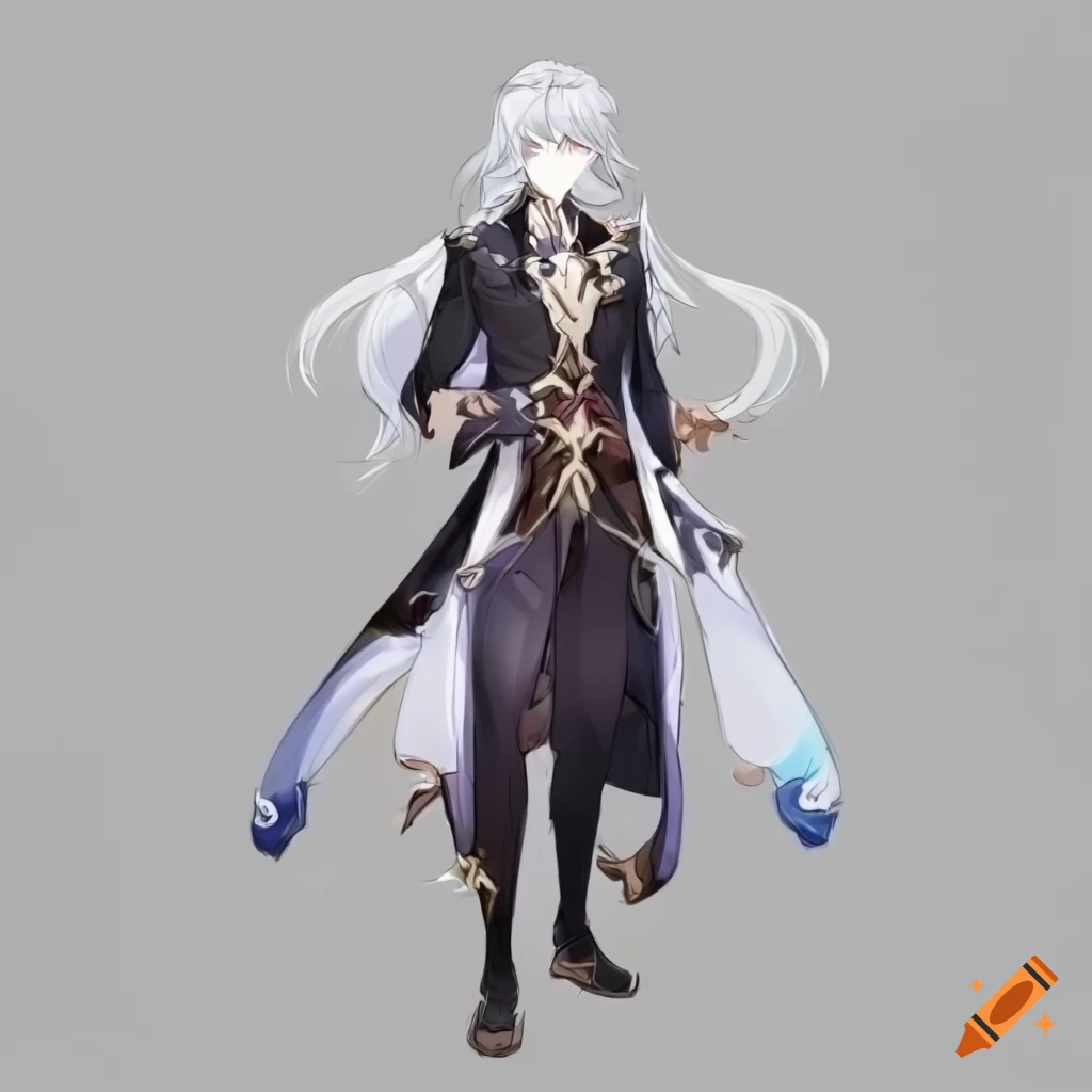 Genshin impact oc handsome male with white long hair and blue eyes ...