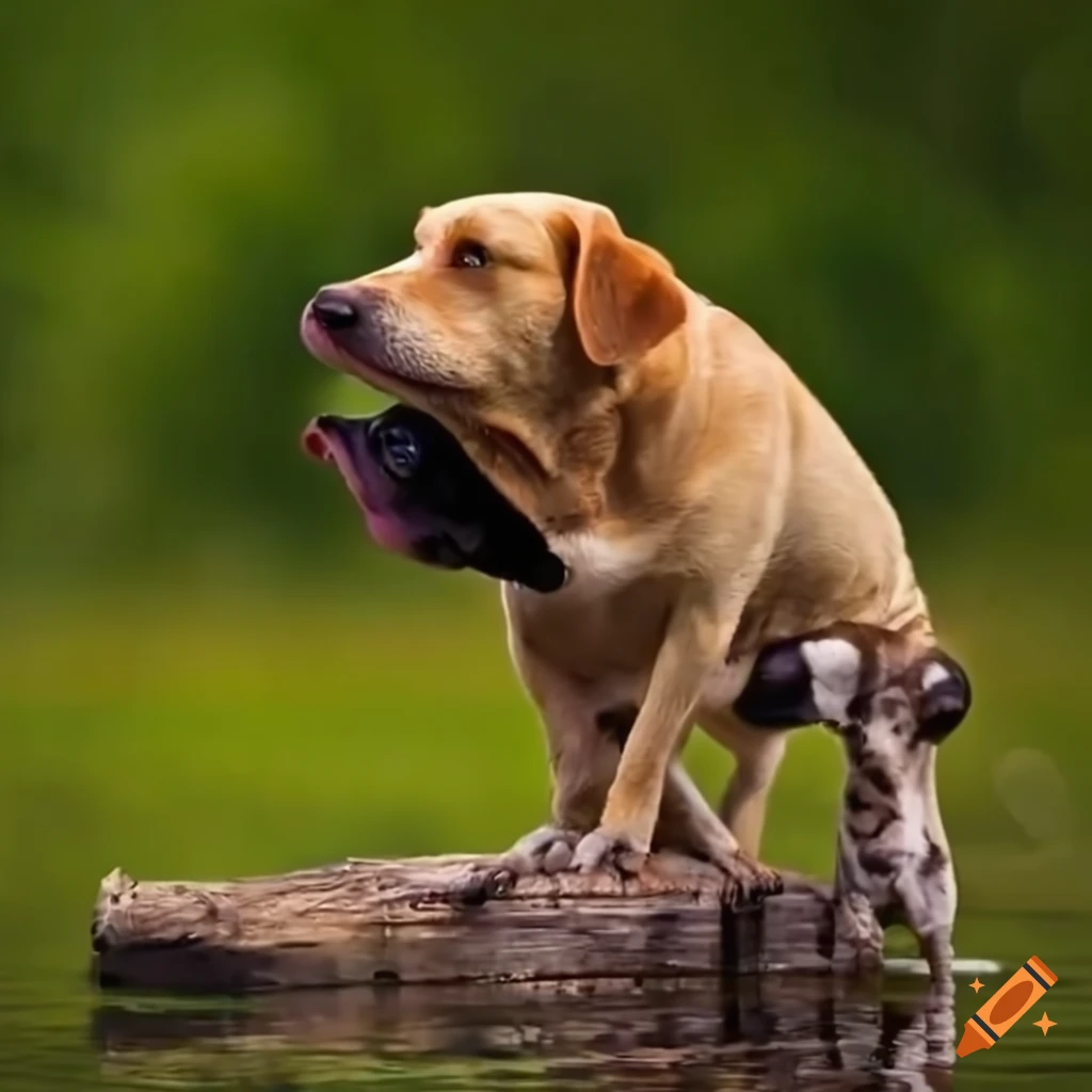 Dog kissing a frog on a log in a bog with a hog on Craiyon