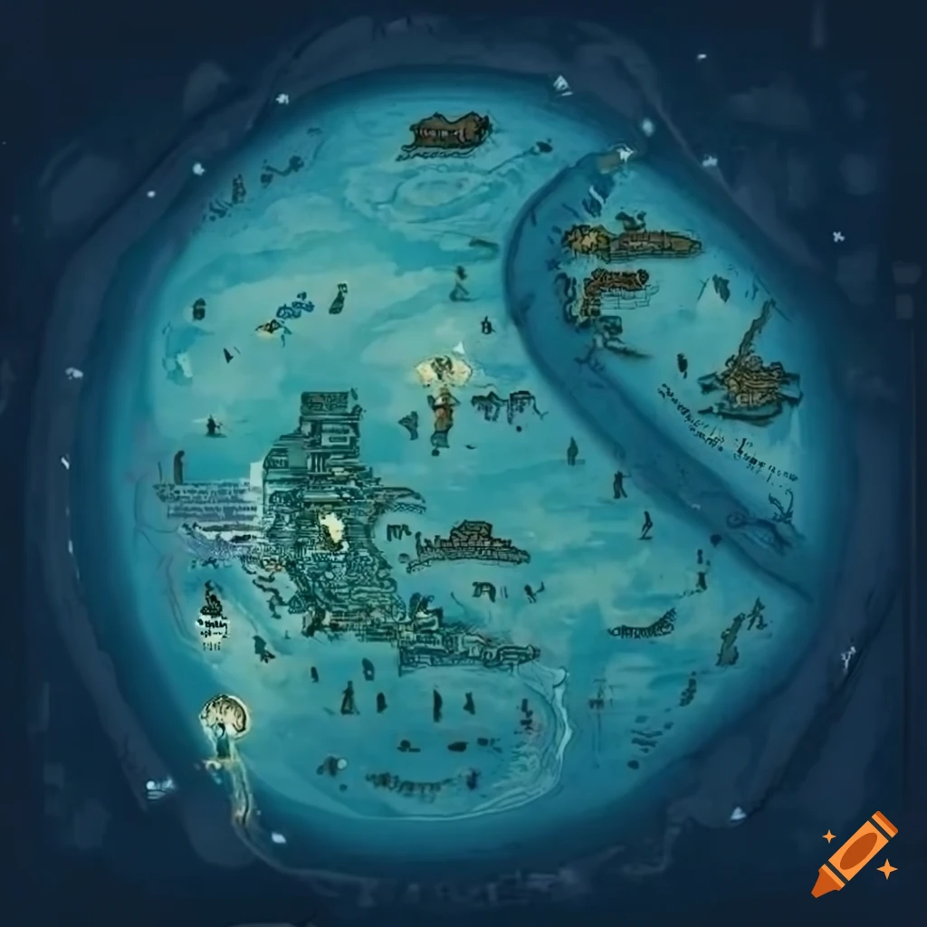Intricately illustrated map of atlantis on Craiyon