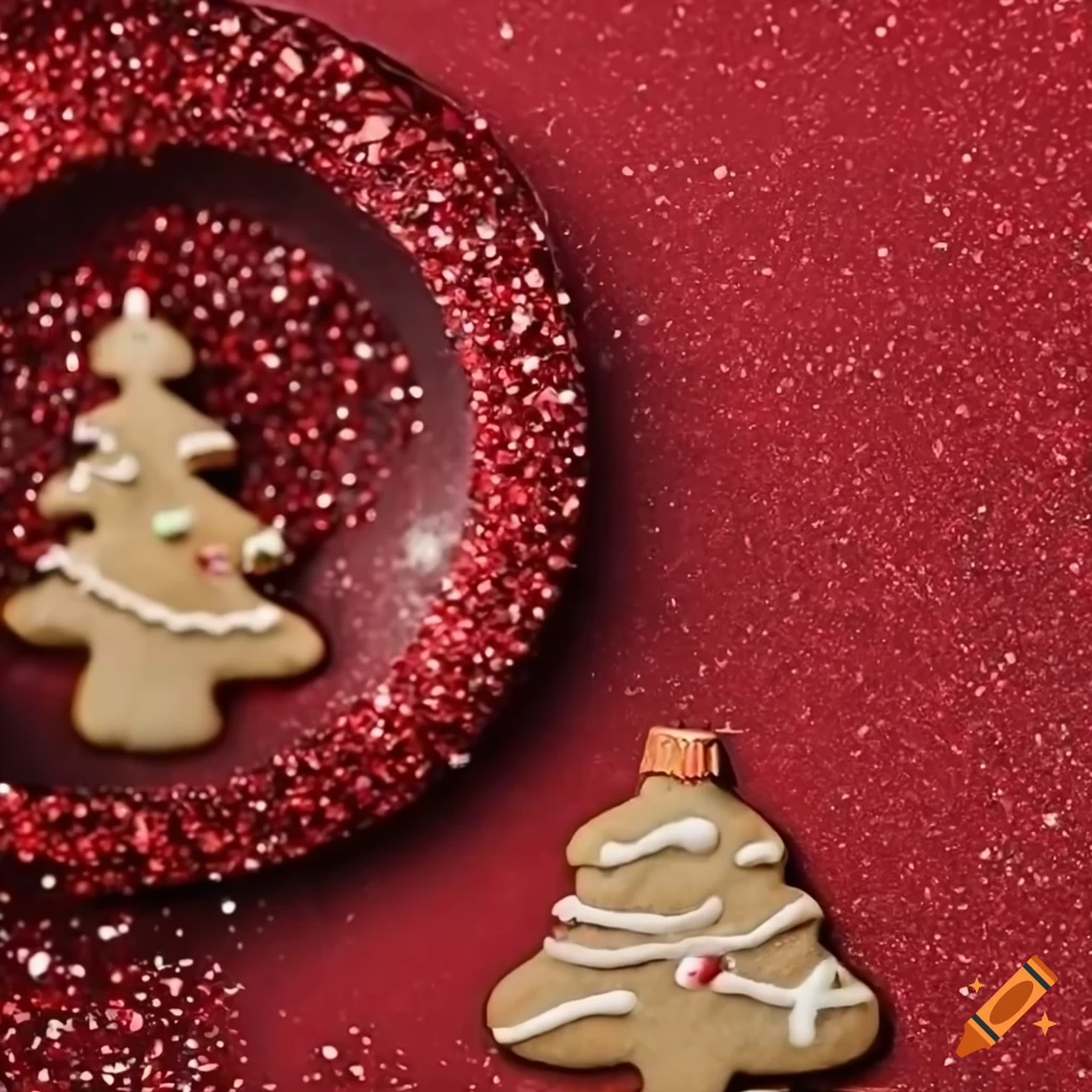 Red christmas tree and gingerbread cookies covered in glitter on Craiyon