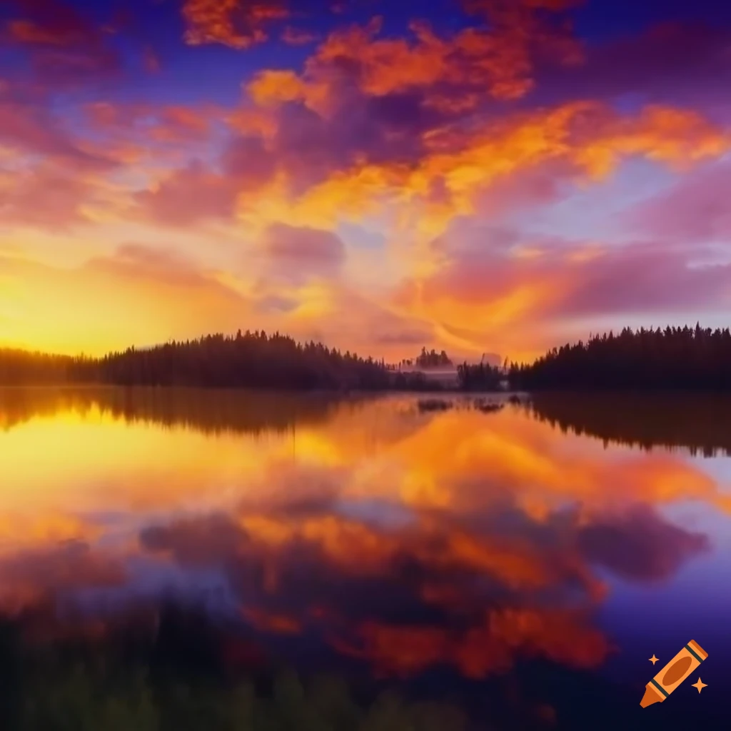 Scenic view of a valley with mountains, lake, and sunset during autumn ...