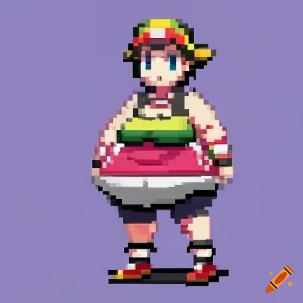Chubby female pokemon trainer in pixel art style on Craiyon