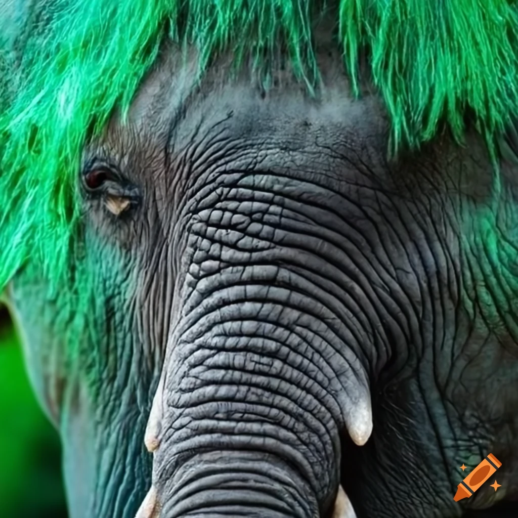 Elephant with green hair on Craiyon