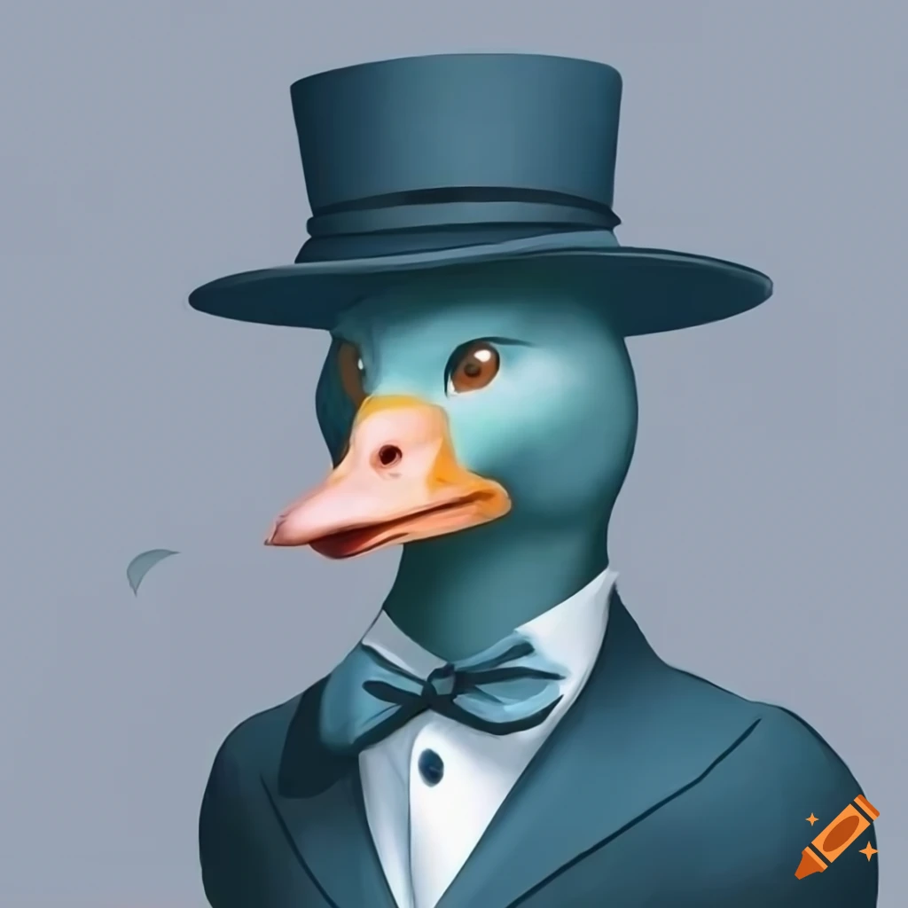 Goose in a hat and suit looking serious on Craiyon