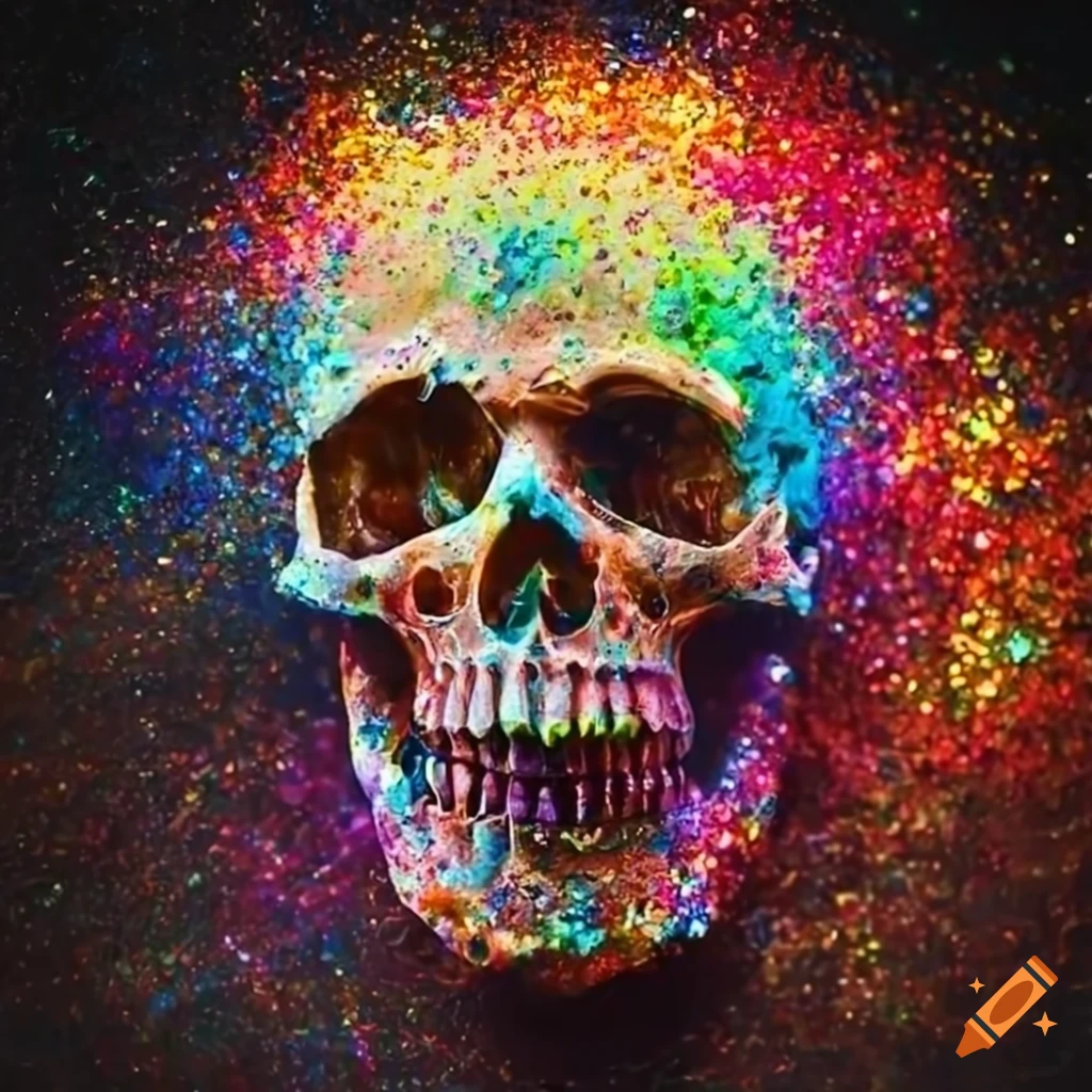 Hyperrealistic jackolantern skull with glittery eye explosion on Craiyon