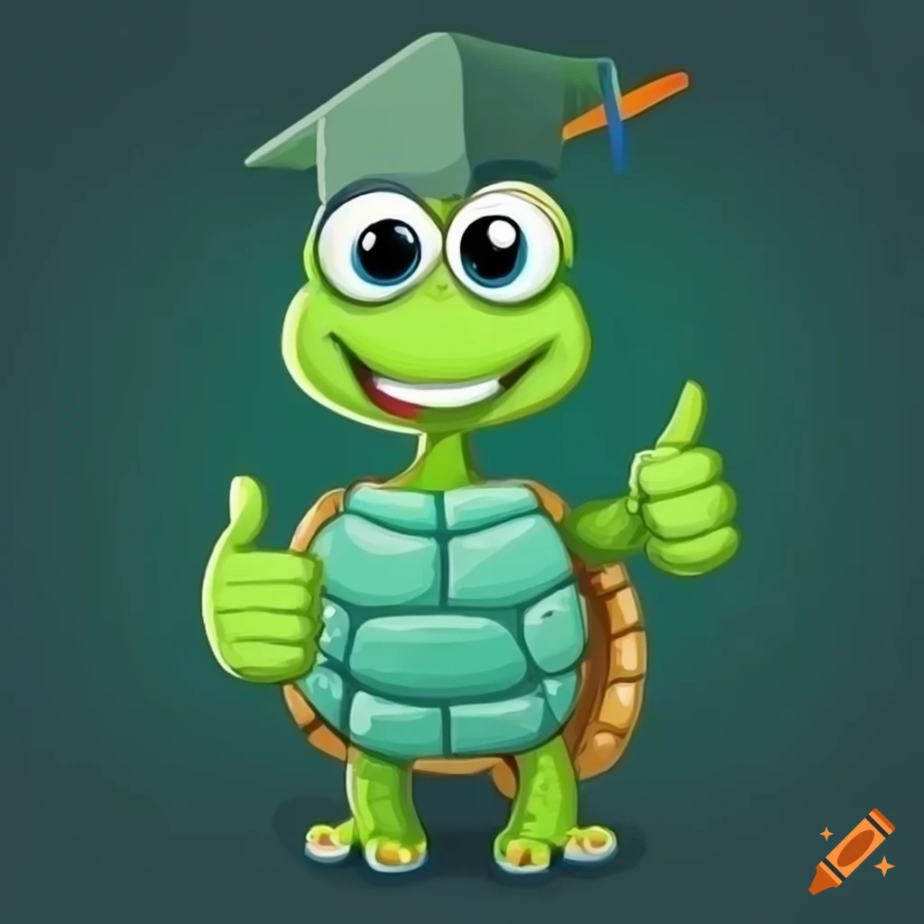 Cartoon turtle in a school hat giving thumbs up on Craiyon