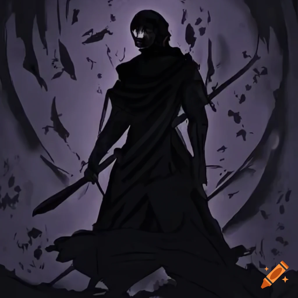 Skilled ninja standing in a dark room with a glowing sword on Craiyon