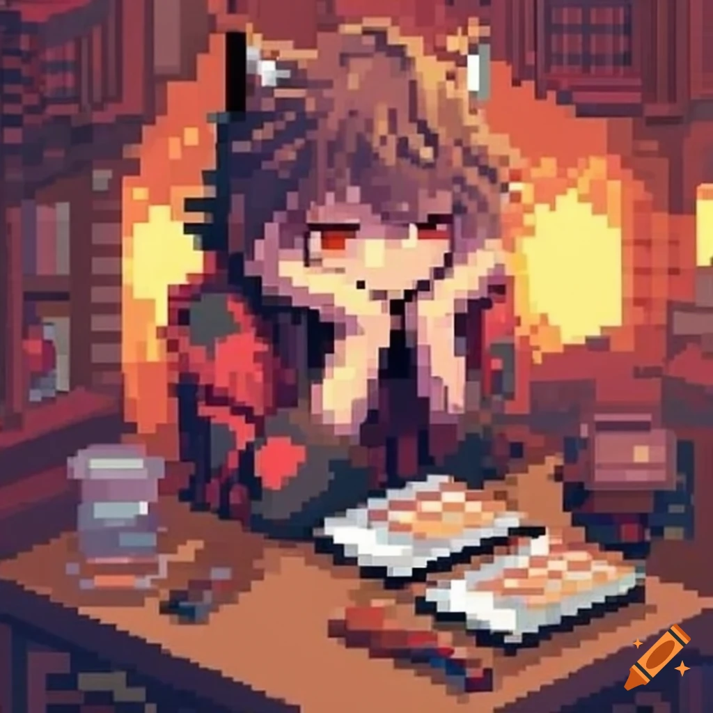 Detailed pixel art of an anime fox boy cuddling with lover in a fantasy ...