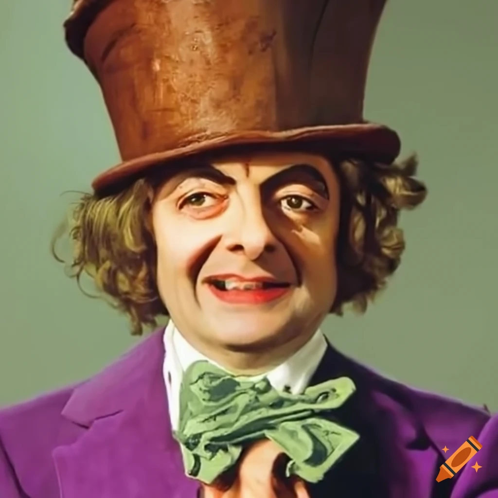 Rowan atkinson portraying willy wonka on Craiyon
