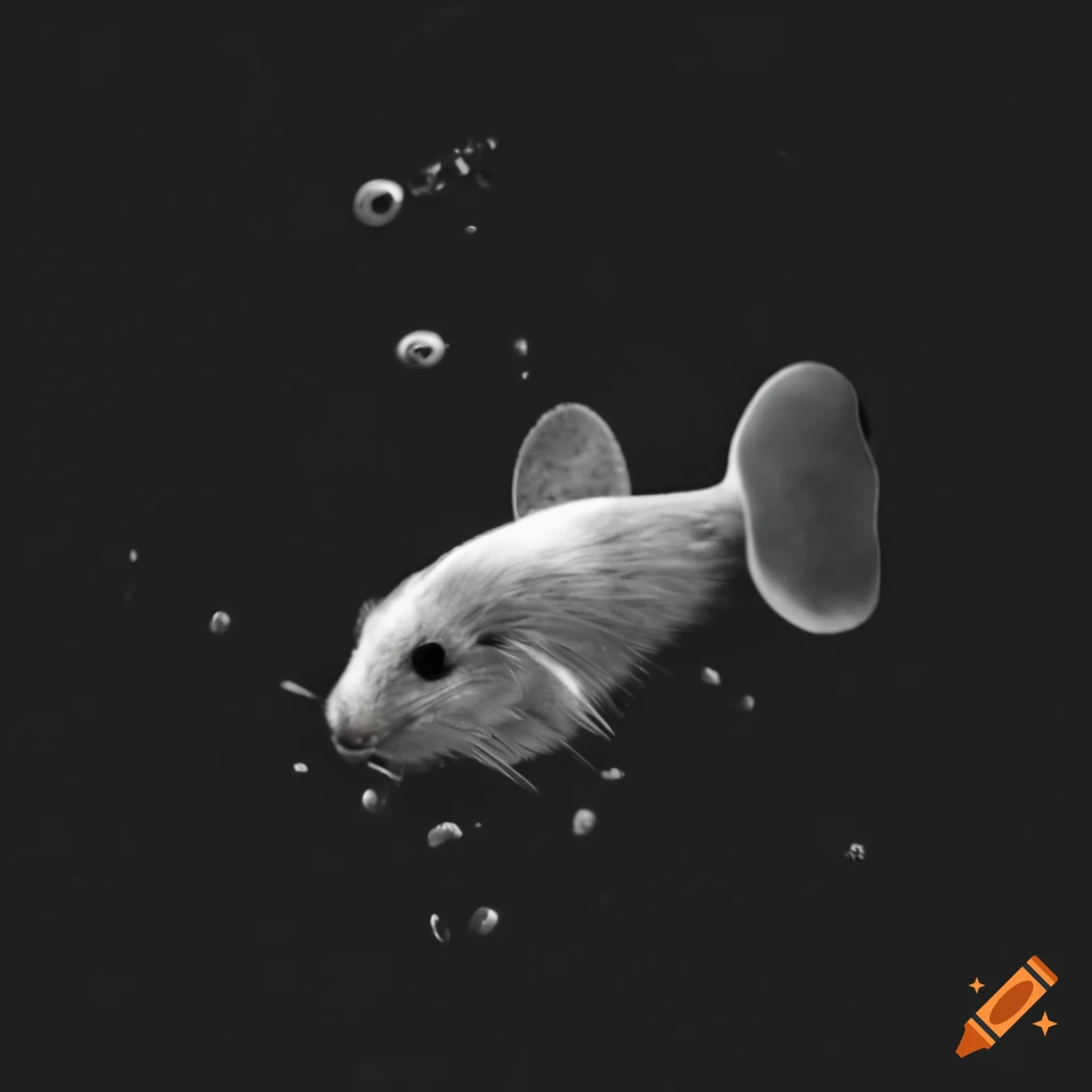 Hamster diving underwater in black and white on Craiyon