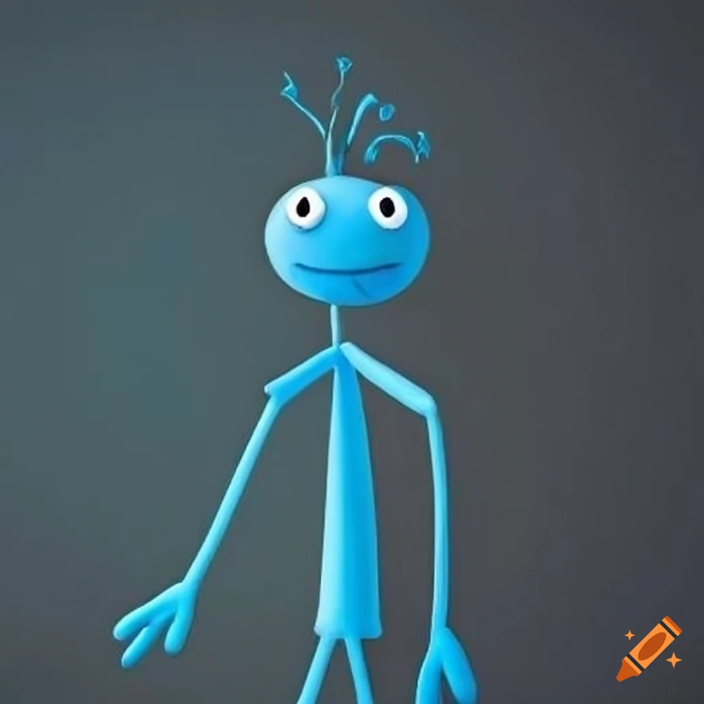 Stick character made of wood with branch legs and blue color on Craiyon