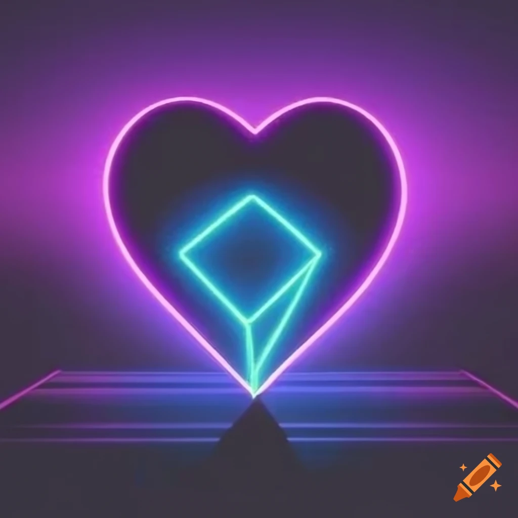 Neon synthwave style heart emoji in black, blue, purple, and azure on ...