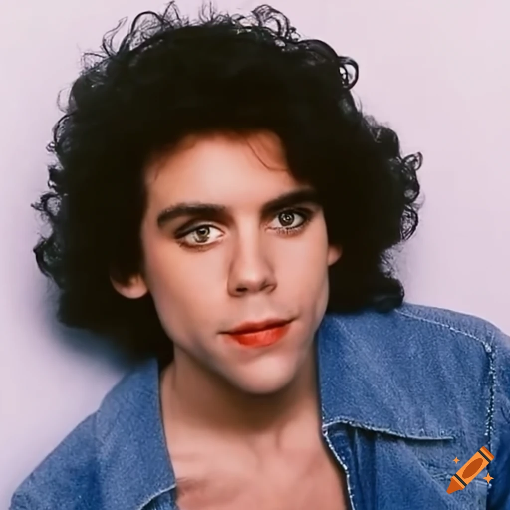 Mika singer with long hair in a 1990s yearbook photo style on Craiyon