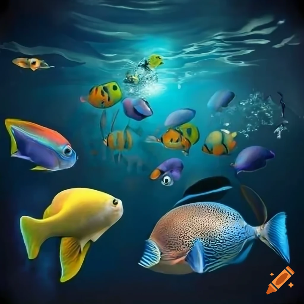 Realistic undersea with tropical fish and deep sea diver on Craiyon