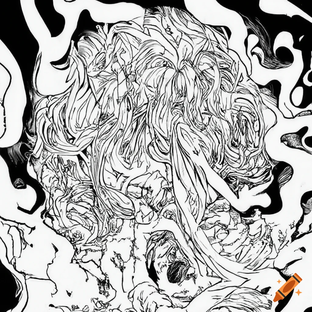 Black and white highly detailed manga panel with sharp outlines on Craiyon