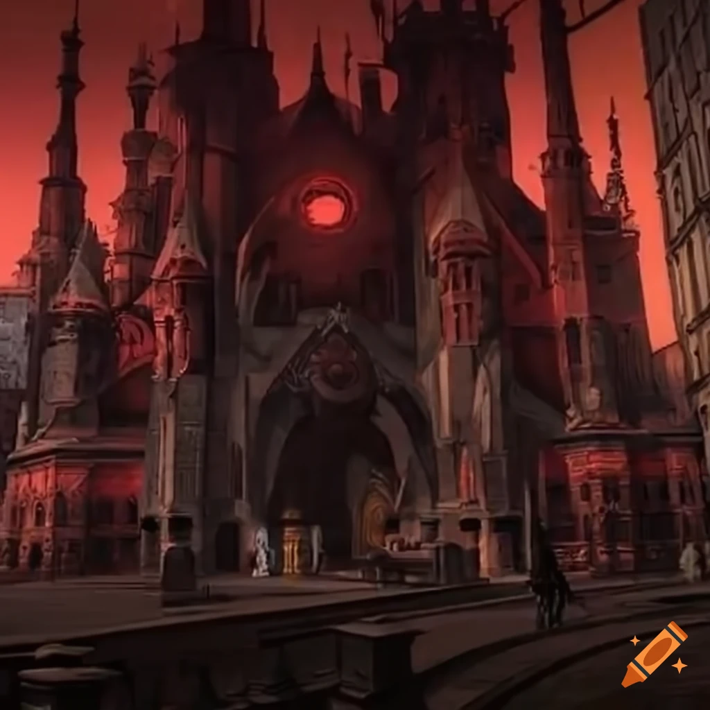 Ravnica's central district covered in red and black colors ...