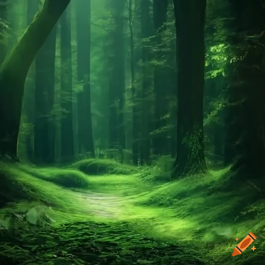 Enchanted forest clearing in bright midday sun on Craiyon