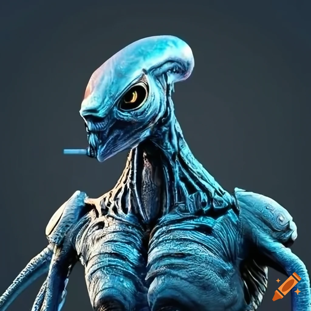 Intelligent and strong blue quadrupedal alien with insect-like armor in ...