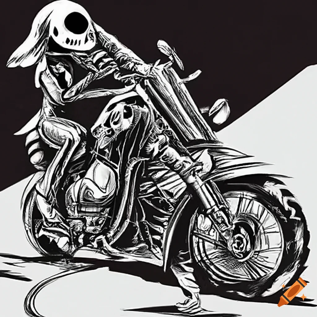 Skeleton riding a motorcycle on Craiyon