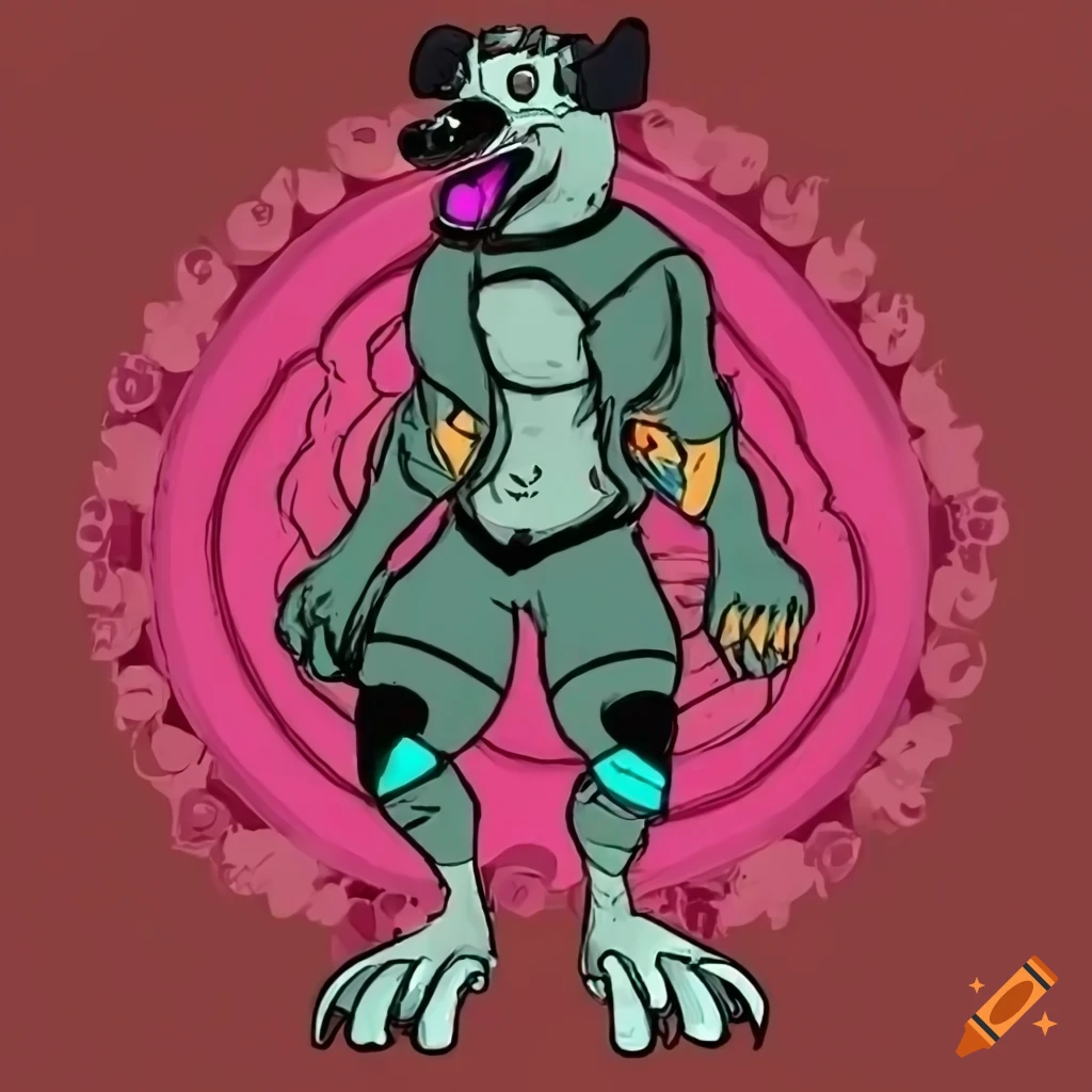 Cartoon anthro dog in cyberpunk style with bright colors on Craiyon