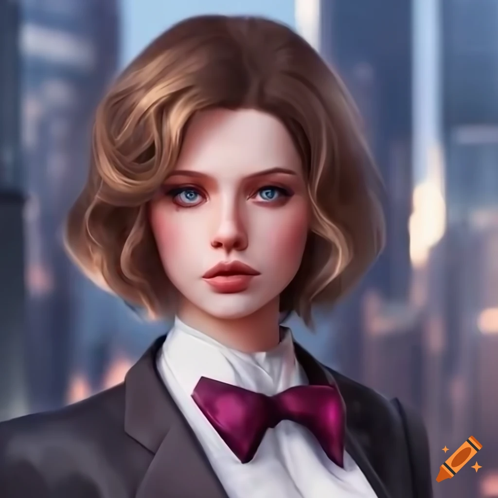 Cinematic fantasy portrait of a young woman with short brown hair in a ...